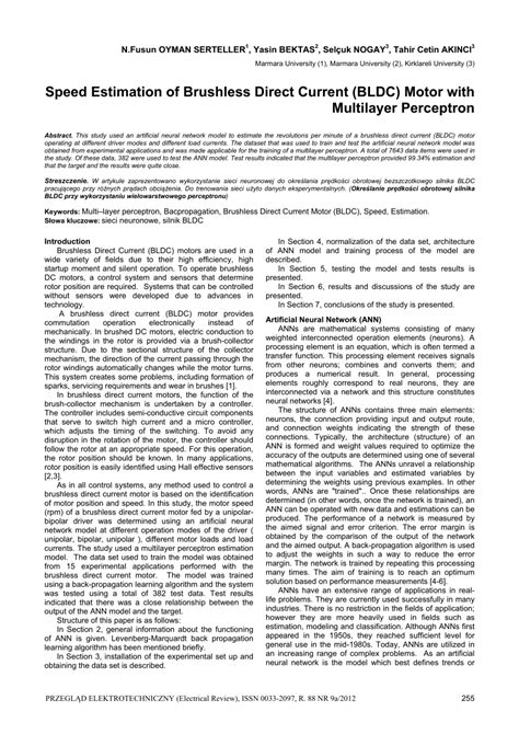 Pdf Speed Estimation Of Brushless Direct Current Bldc Motor With Multilayer Perceptron