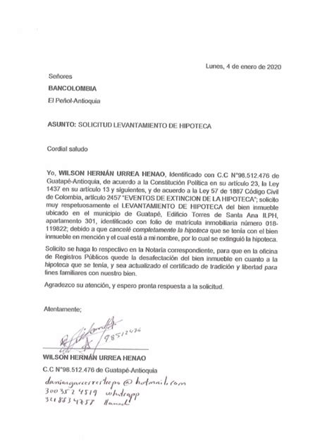 Solicitud Levantamiento Hipoteca Pdf