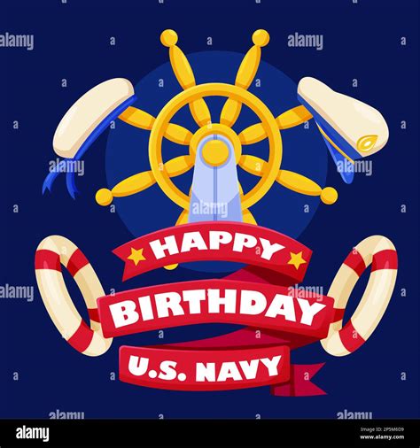 Happy Birthday Us Navy Ships Rudder And Sailors Hat Stock Vector