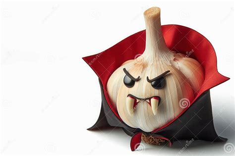 Garlic In A Vampire Costume Space For Text Stock Illustration