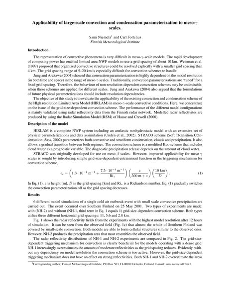 Pdf Applicability Of Large Scale Convection And Condensation Parameterization To Meso γ Scale