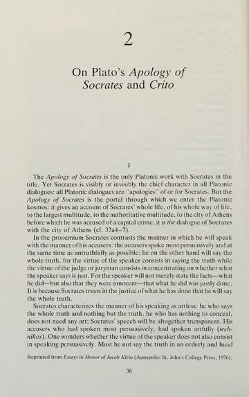 Leo Strauss On Plato S Apology Of Sokrates The Crito Leo
