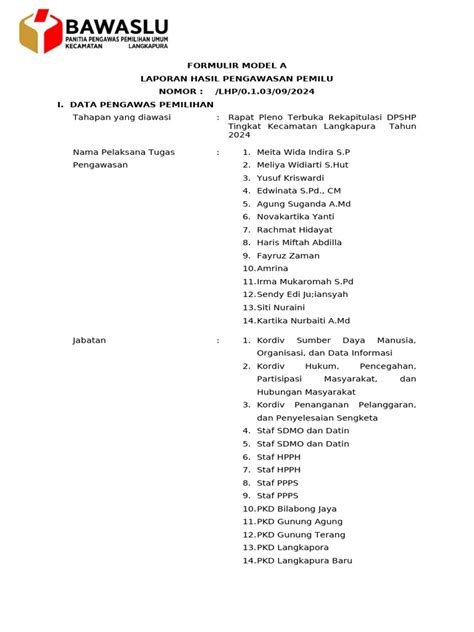 Formulir Model A Rapat Pleno Dpshp Ppk 10 September Pdf