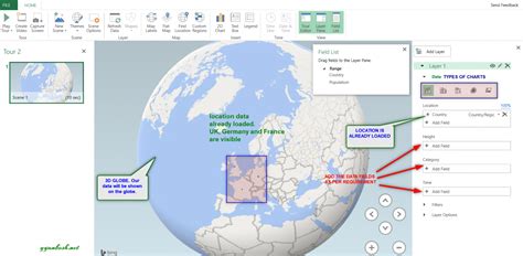 how to use 3d map chart globe chart in excel to show the geographical