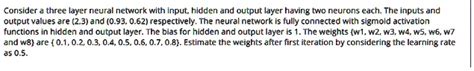 Solved Consider A Three Layer Neural Network With An Input Layer A Hidden Layer And An Output