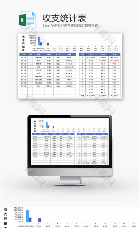 收支统计表excel模板 免费excel表格模板下载 千库网