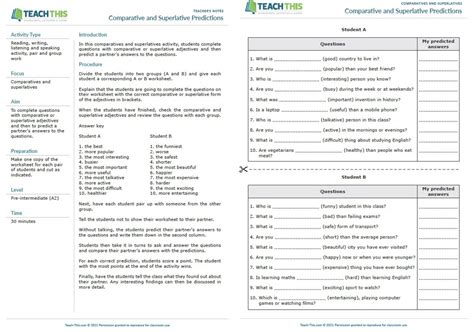 Comparative And Superlative Predictions Esl Comparative And Superlative