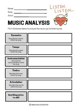 Music Analysis Worksheet By Meera Fernandes TPT