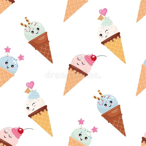 Ice Cream Cone Seamless Pattern Background Realistic Bright And