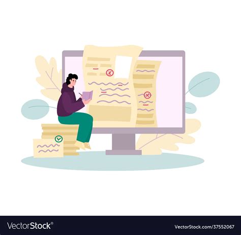 Man Checks Text For Grammatical Errors Cartoon Vector Image