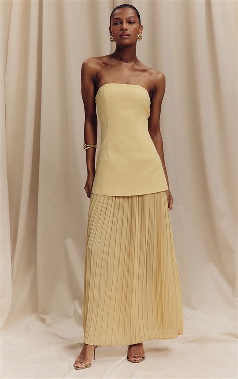 Lemon Bandeau Pleated Chiffon Skirt Maxi Dress Dresses