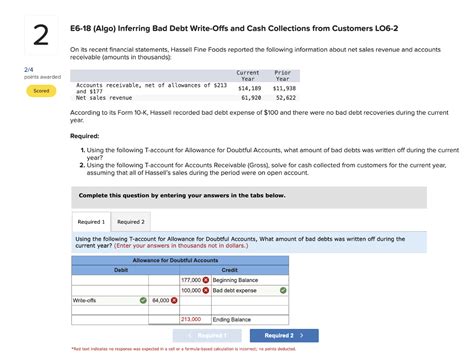 Solved E6 18 Algo Inferring Bad Debt Write Offs And Cash Chegg Com