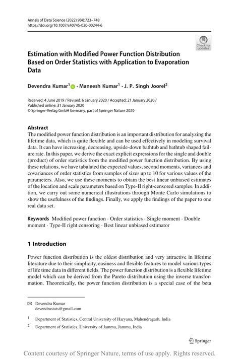 Estimation With Modified Power Function Distribution Based On Order Statistics With Application