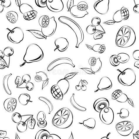 Seamless Black Pattern Of Fruits Stock Vector Illustration Of Dessert