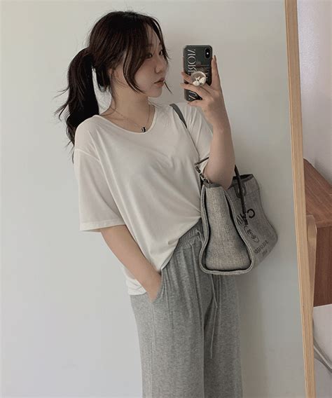하비언니 10874 찰랑~ 모달 베이직 유넥 브이넥 루즈핏 반팔t 3color
