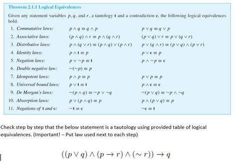 Solved Theorem 211 Logical Equivalences Given Any