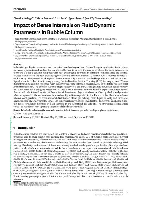 Pdf Impact Of Dense Internals On Fluid Dynamic Parameters In Bubble