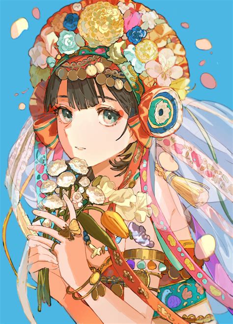 Safebooru 1girl Absurdres Bangle Bangs Bare Shoulders Black Hair Blue