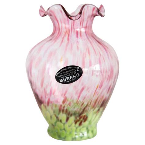 Mid Century Vintage Pink And Green Small Murano Vase Italy 1960s For