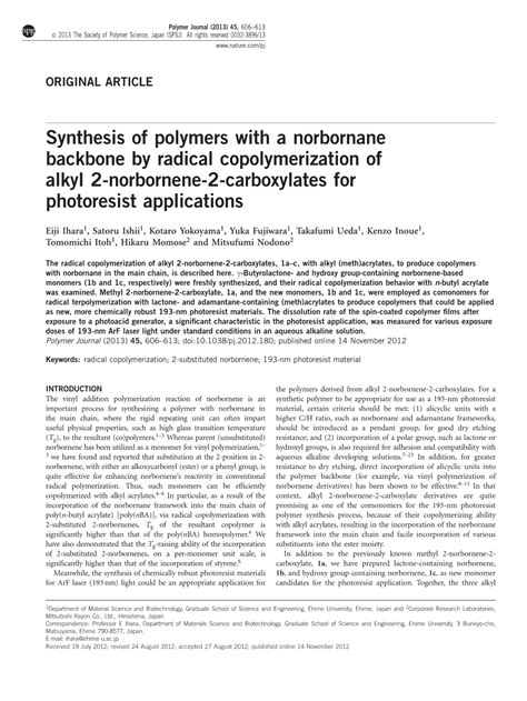 Synthesis Of Polymers With A Norbornane Backbone By Radical