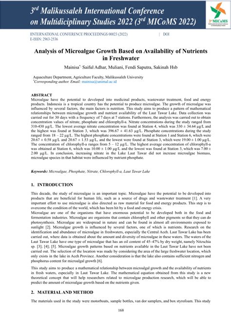 Pdf Analysis Of Microalgae Growth Based On Availability Of Nutrients