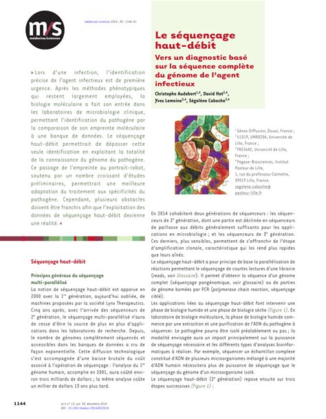 Pdf [high Throughput Sequencing Towards A Genome Based Diagnosis In