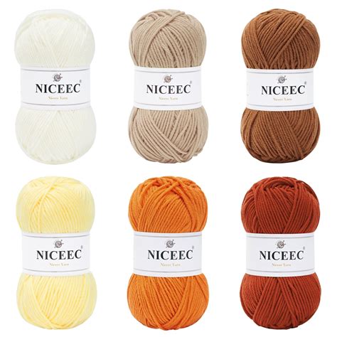 Niceec 6×50g Soft Assorted Colors Yarn Sport Weight Yarn Bonbons Yarn