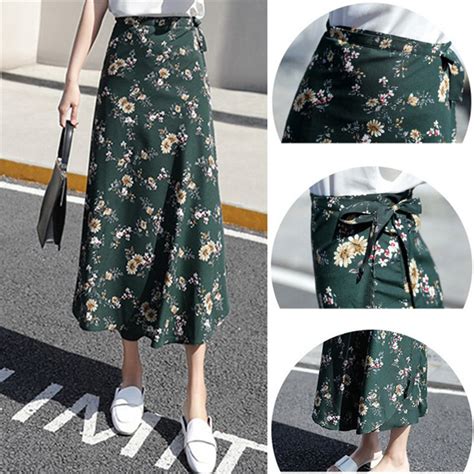 Pp Women Summer Casual Boho Beach Chiffon Skirt High Waist Long Floral