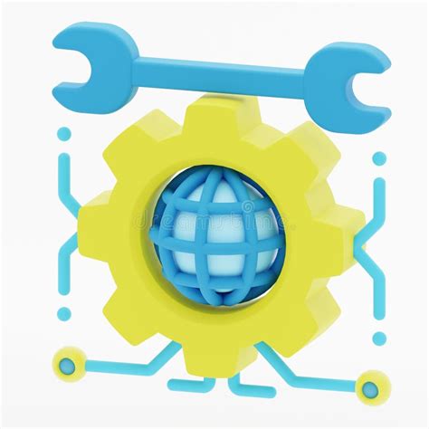 Network Configuration 3d Icon Represented By Globe Wrench And Gears Stock Illustration