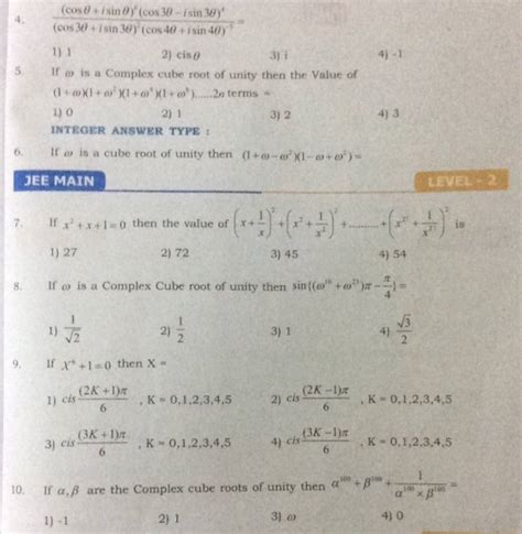 Integer Answer Type 6 If ω Is A Cube Root Of Unity Then 1ω−ω21−ωω