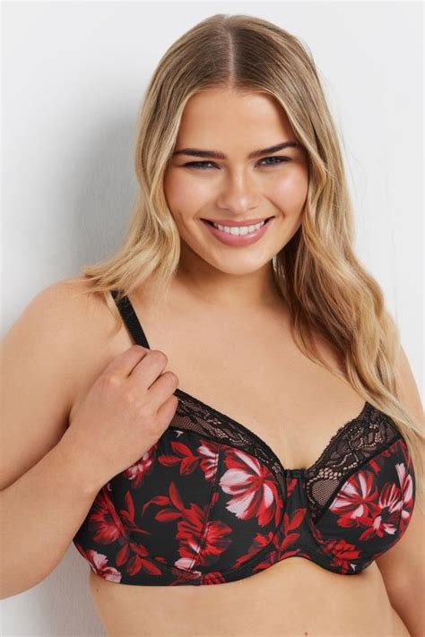 Yours Plus Size Red Floral Print Non Padded Underwired Bra Yours Clothing