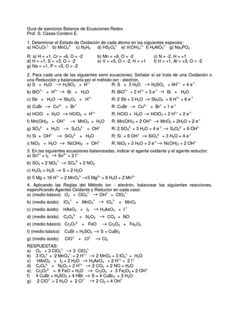 Ejercicios De Ecuaciones Redox Pdf Procesos Unitarios Redox