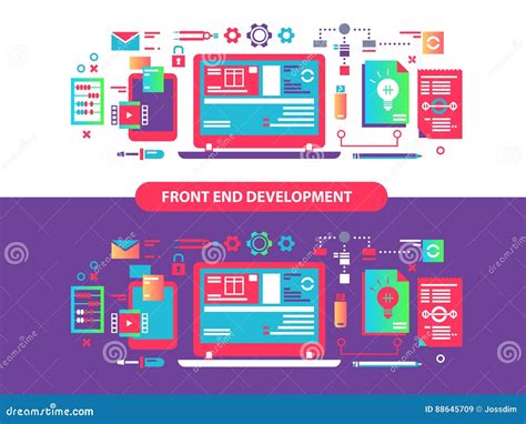 Front End Development Concept Developers Create Web Interface Coding And Programming On Laptop
