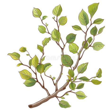 Aspen Tree Twigs With Leaves And Buds On A White Background Stock