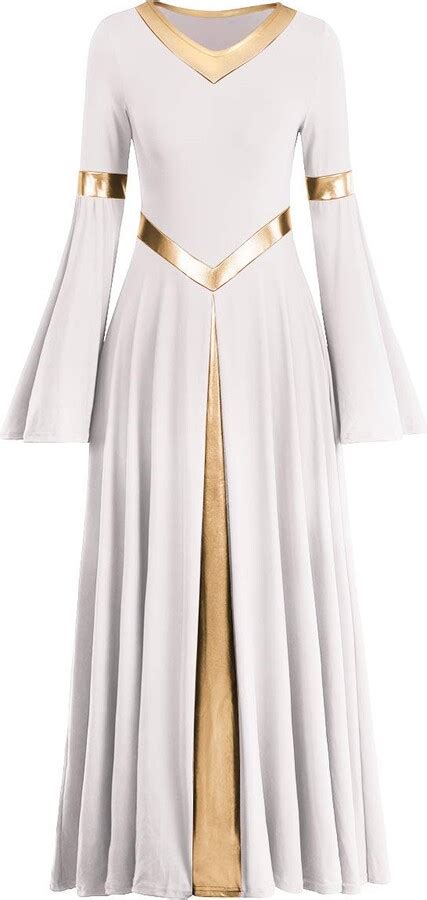Fymnsi Women Liturgical Praise Dance Dress Gold Metallic Bell Long