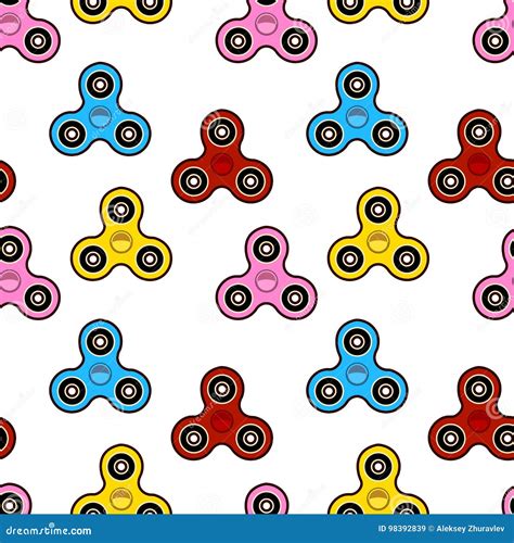 Hand Spinner Seamless Pattern On White Background Fidget Toy Flat