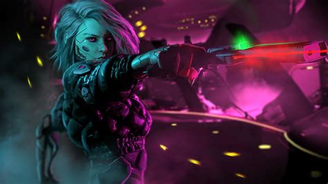 HD Wallpaper Sci Fi Cyberpunk Cyborg Girl Gun Weapon Woman