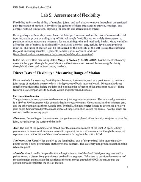 Lab 5 Flexibility Assessment Lab 5 Assessment Of Flexibility Flexibility Refers To The