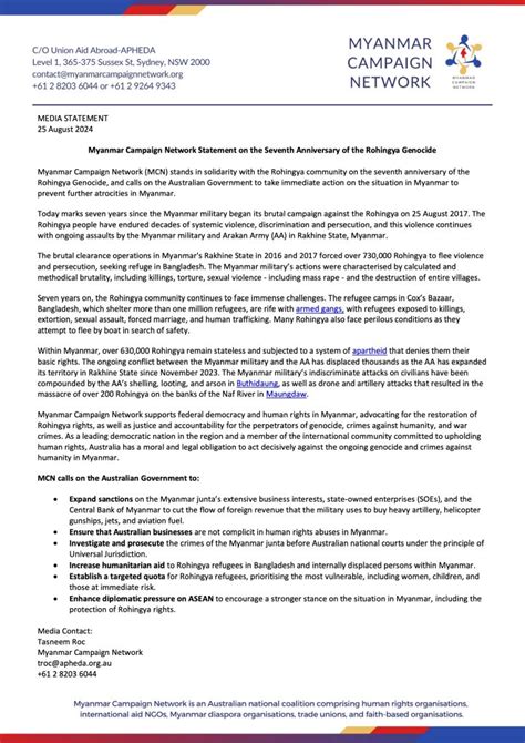 Statement Myanmar Campaign Network