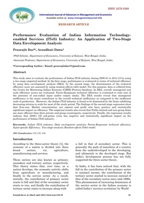 Pdf Performance Evaluation Of Indian Information Technology Enabled Services Ites Industry
