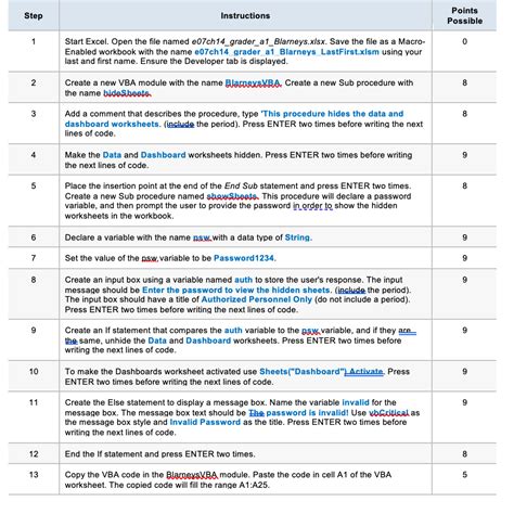 step instructions points possible 0 start excel open