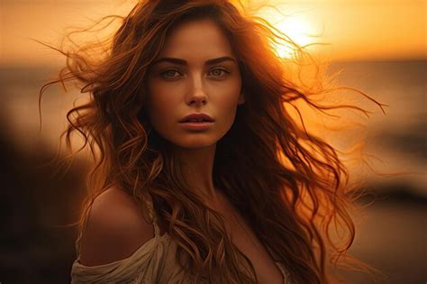 Premium Ai Image Beautiful Woman Close Up Golden Hour Portrait