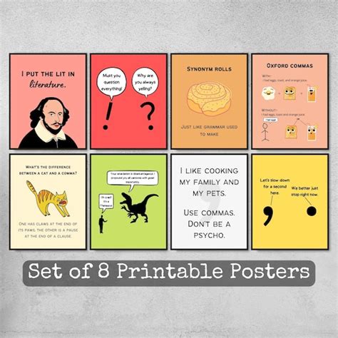Set Of 8 Funny English Classroom Posters Printable Grammar Etsy