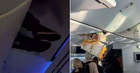 Terrifying Moment Man Gets Stuck In Overhead Bin After 30 Injured In