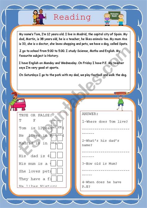 Reading Esl Worksheet By Mluisara