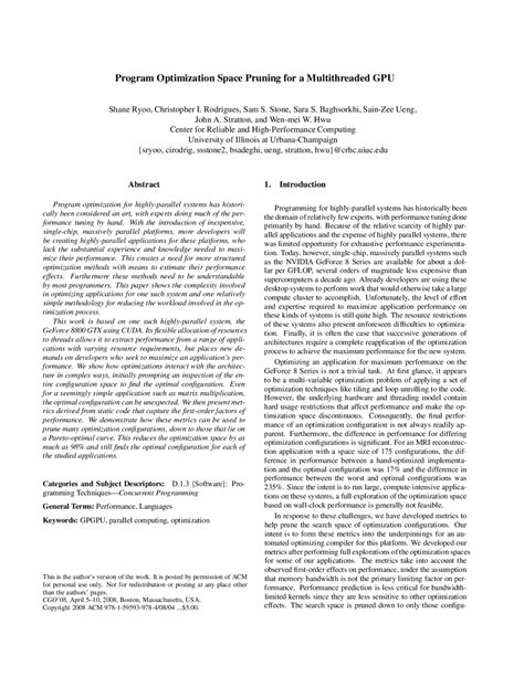 Program Optimization Space Pruning For A Multithreaded Gpu Cisc 879