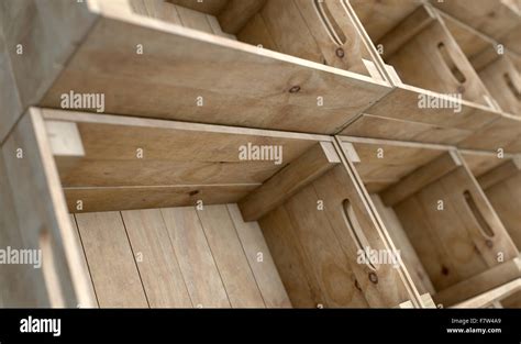 A Display Of Stacked Wooden Crates On An Isolated White Studio Background Stock Photo Alamy