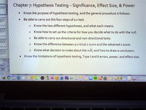 SOLVED Text Chapter Hypothesis Testing Significance Effect Size Power Know The Purpose Of