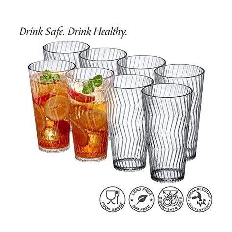Amazing Abby Stream 24 Ounce Plastic Tumblers Set Of 8 Plastic Drinking Glasses All