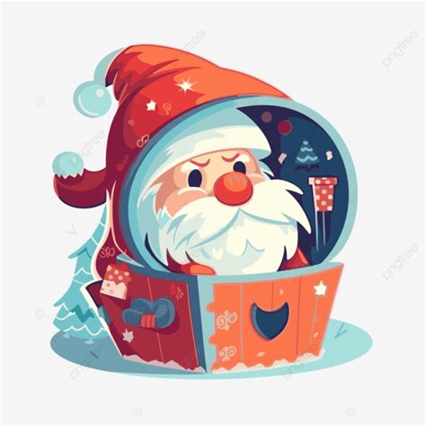 سانتا السري لطيف المتجه كرتون بابا نويل في صندوق أحمر مع هدايا بالداخل